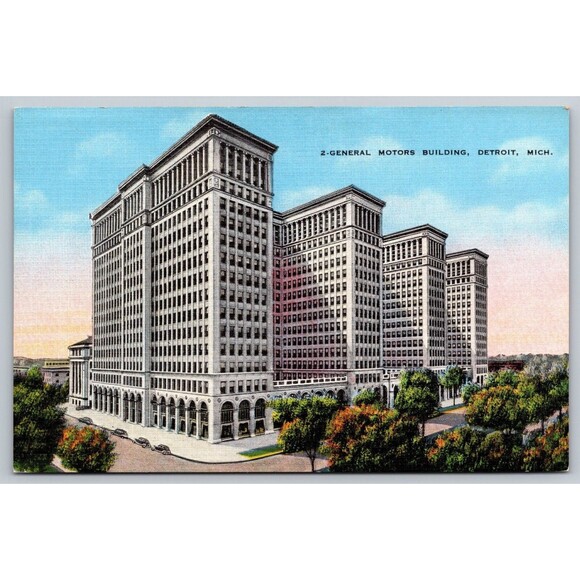 Art | Postcard Michigan Detroit General Motors Building Linen C194s Gmc ...